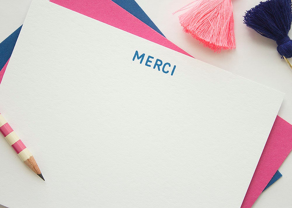 Thank You Notes | Merci Thank You Note Card | Classic Thank You Note ...