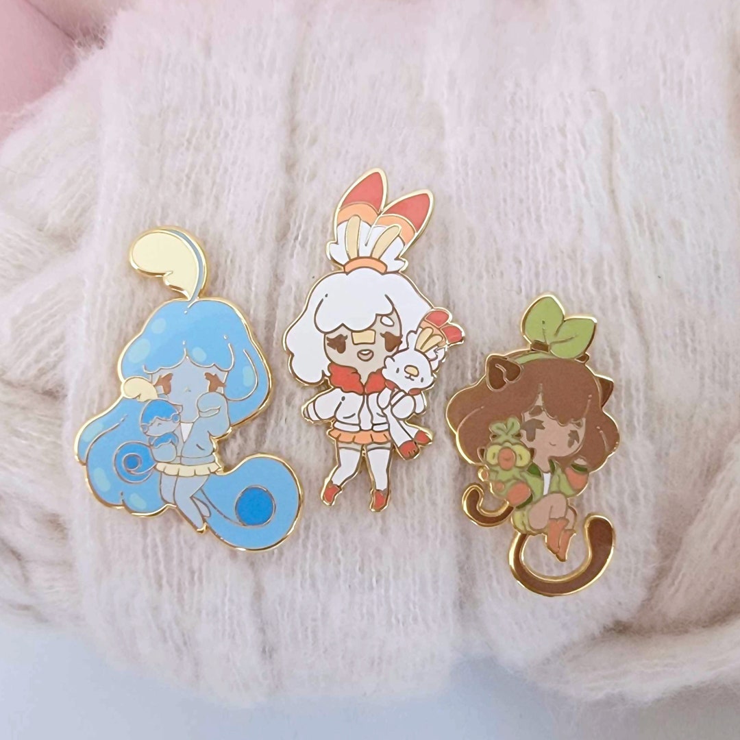 Poke Starter Pins - Sobble, Scorbunny, & Grookey Girls - Etsy