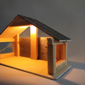 Handcrafted Reclaimed Wood Nativity Stable With LED Light for Christmas ...