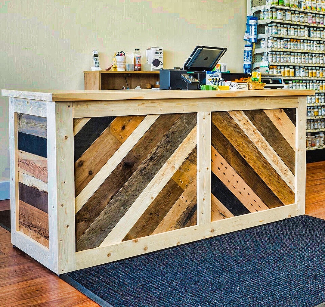 Reclaimed Wood Cash Wrap Counter: Rustic Chevron Design - Etsy