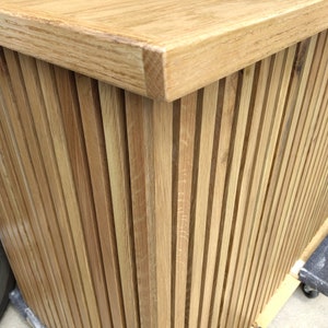 Vertical Oak Wood Slats Counter, Wood Retail Counter With One Shelf ...