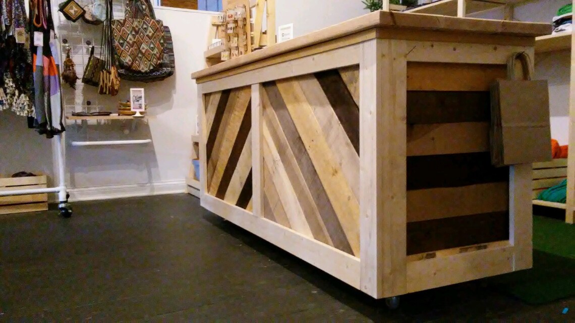 Reclaimed Wood Cash Wrap Counter: Rustic Chevron Design - Etsy