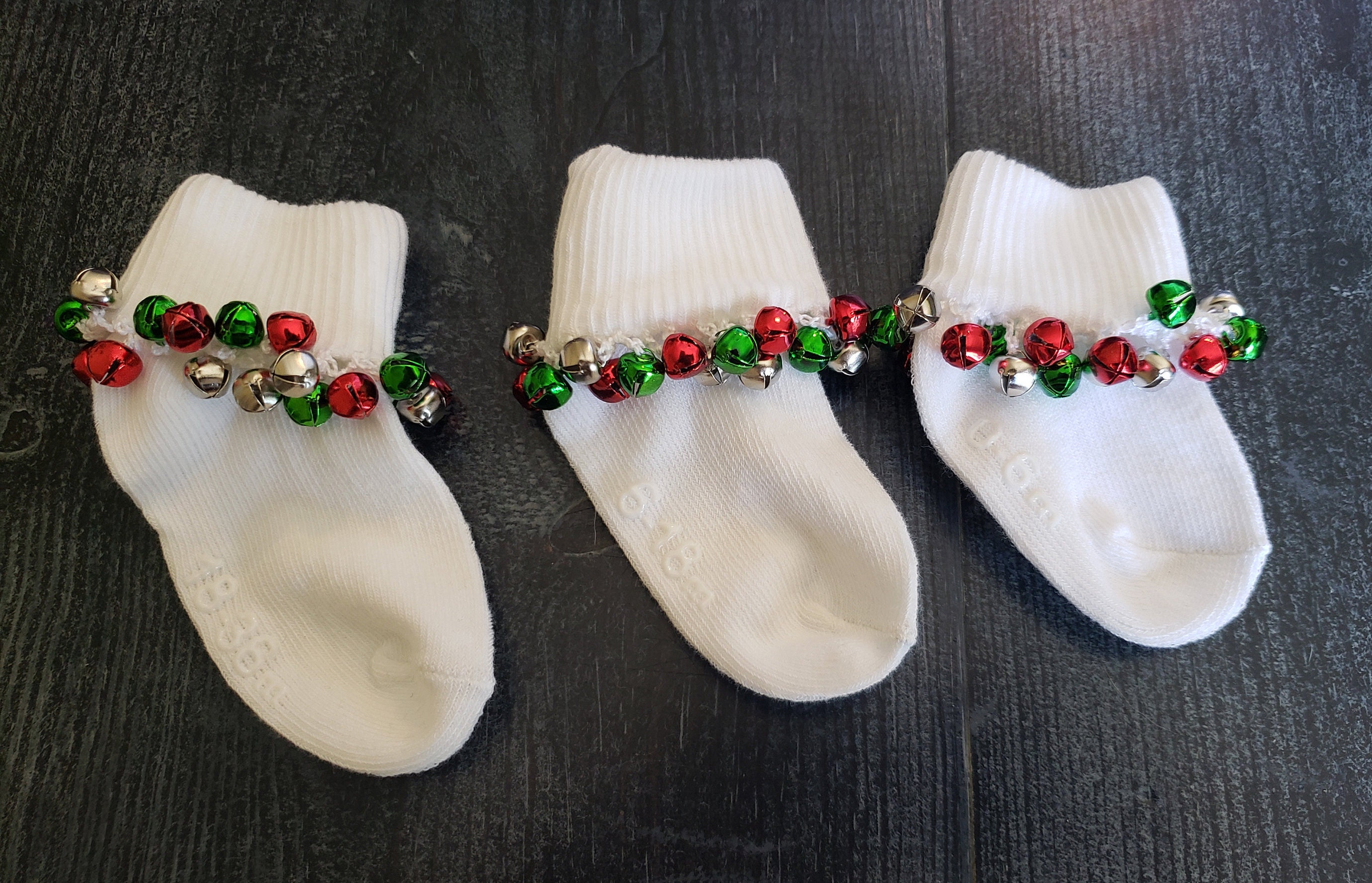 Jingle Bell Socks -- Socks With Red, Silver, and Green Jingle Bells ...