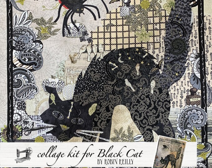 Collage Quilt Fabric Bundle Black Cat for Laura Heine's Collage Pattern ...