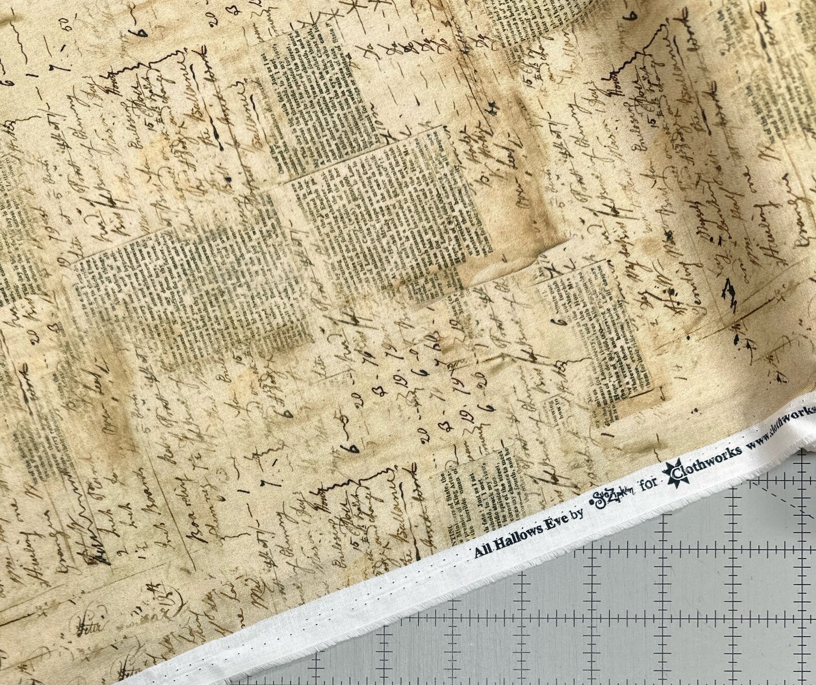 All Hallows Eve Writing Text Fabric // Clothworks Y3819-64 by the HALF ...