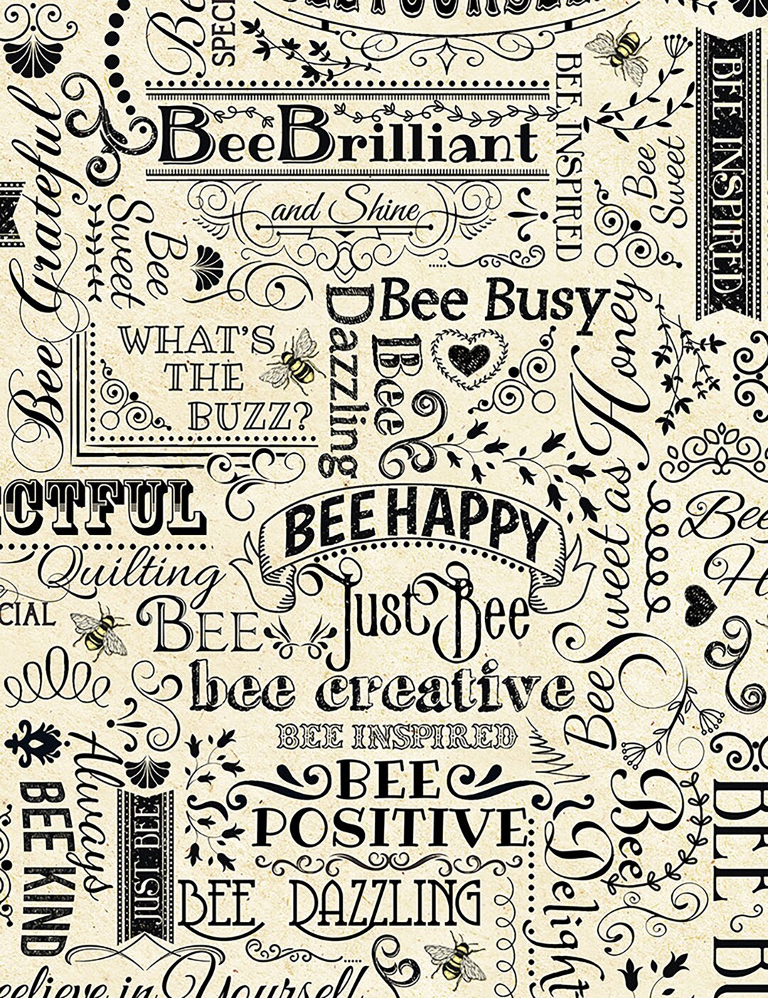 BEE Hive Rules Bee Words by Timeless Treasures Fabric C7172-natural by ...