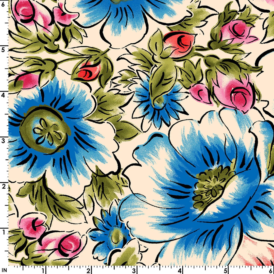 Curio Cabinet Packed Floral Fabric // Maywood Studio MAS10133-E by the ...