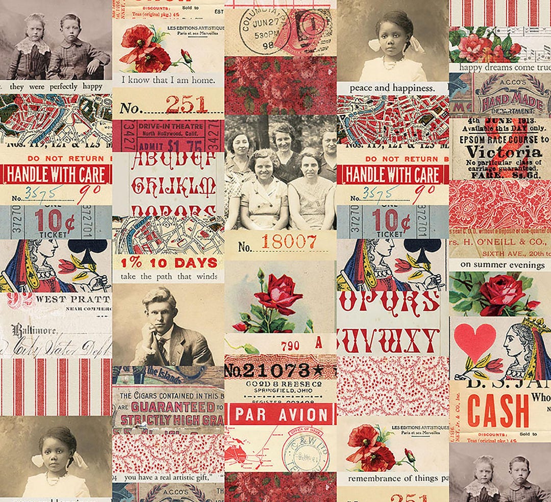 Tim Holtz Red Palette Collage Fabric // Freespirit PWTH220.RED by the ...