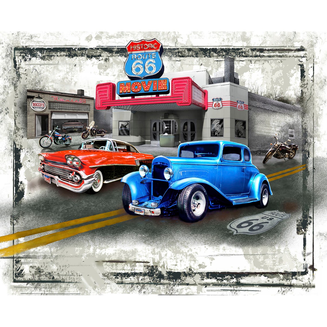 Best of America Route 66 at the Movies Fabric Panel // Four | Etsy