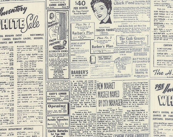 REMNANT 13 Modern Background Paper Basic Newsprint Fabric // Zen Chic ...