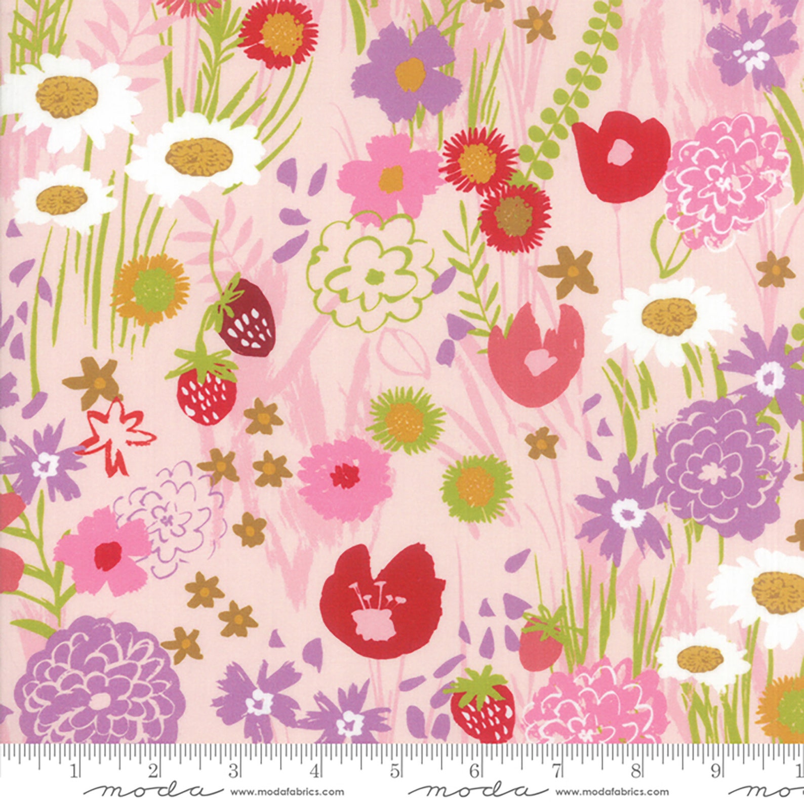 Moda Growing Beautiful Floral Wildflowers Fabric Pink by Crystal ...