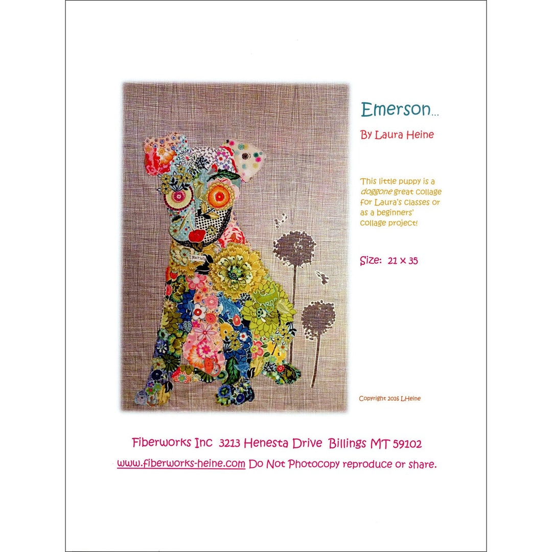 Emerson the Dog Collage Quilt Pattern by Laura Heine for Fiberworks ...