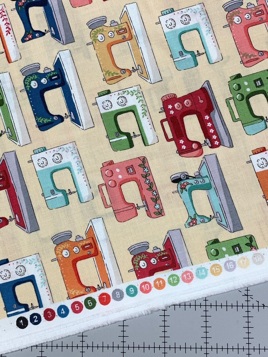 Sewing Room Sewing Machines Fabric // Makower TP-2503-Y by the HALF ...