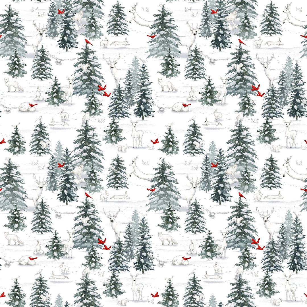 Winter Whites Forest Scene Fabric // Studio E SEF7227-69 by the Half ...