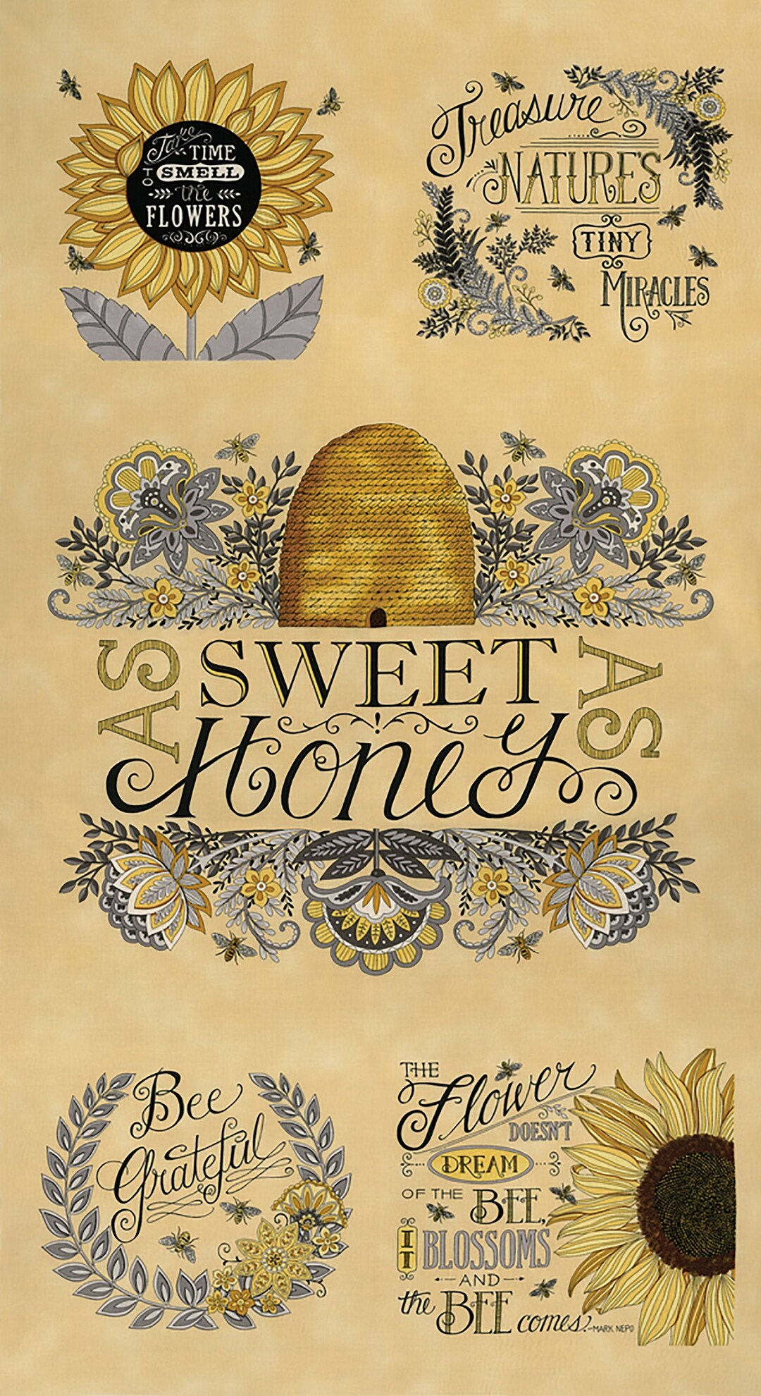 Bee Grateful Bee Blocks 23" Panel // Deb Strain // Moda 19960 12 Honey ...