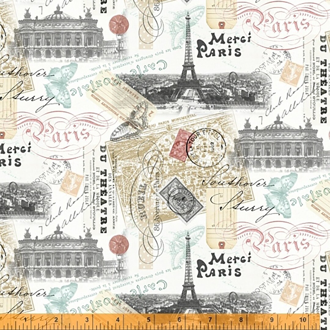 Merci Paris Collage Fabric // Windham 52137-X by the HALF YARD - Etsy