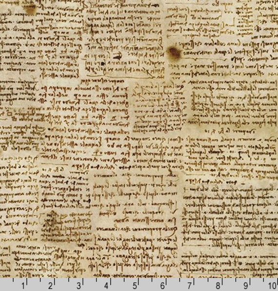 Leonardo Da Vinci Antique Text Fabric // Robert Kaufman | Etsy