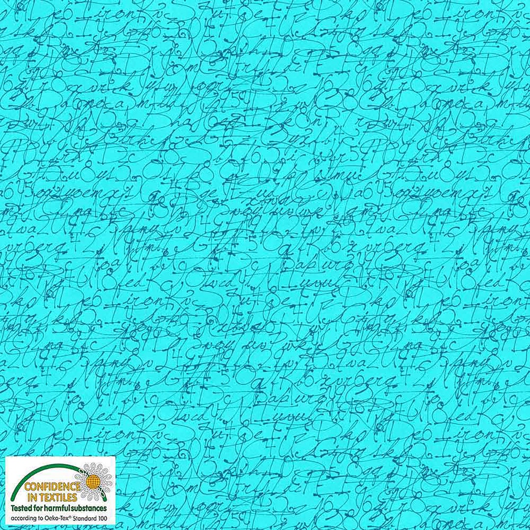 Quilters Coordinates Cursive Text Fabric by STOF 4515-278 Teal by the ...