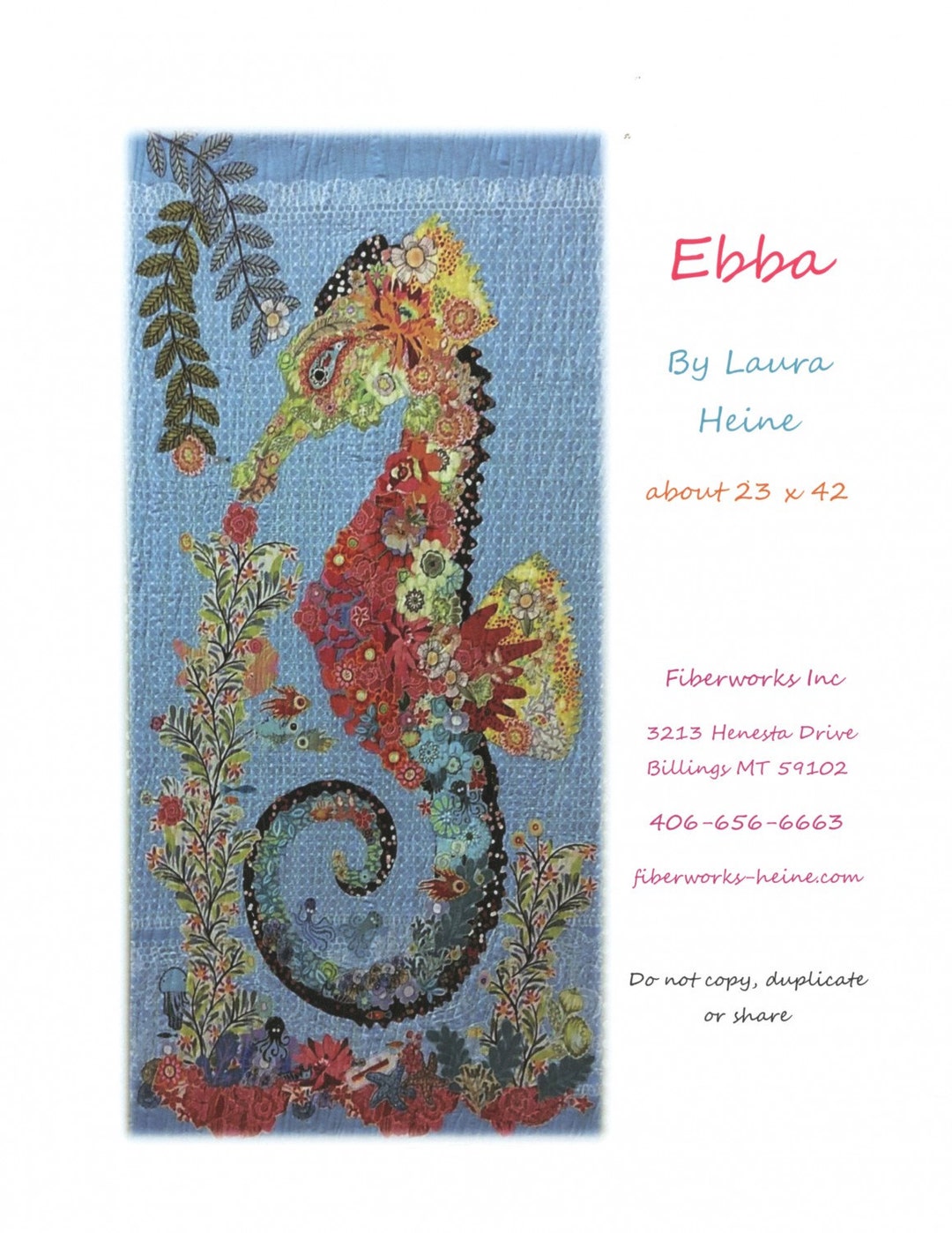 Ebba Seahorse Collage Quilt Pattern by Laura Heine for Fiberworks ...