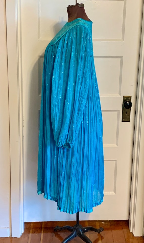 Vintage Late 70’s Turquoise Blue Metallic Gauze Dress… - Gem