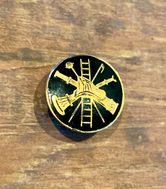 Rare Victorian Firefighters Enamel Collar Button - Gem