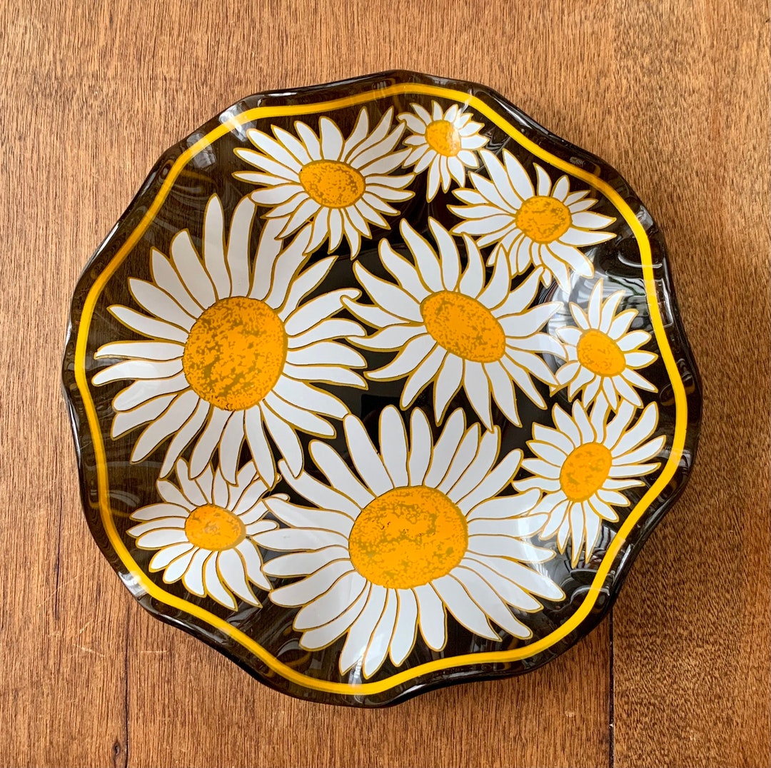 Vintage Smokey Glass Daisy Dish - Etsy