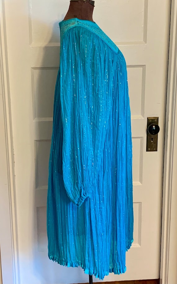 Vintage Late 70’s Turquoise Blue Metallic Gauze Dress… - Gem