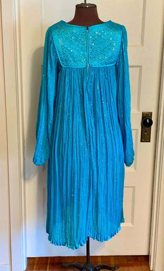 Vintage Late 70’s Turquoise Blue Metallic Gauze Dress… - Gem