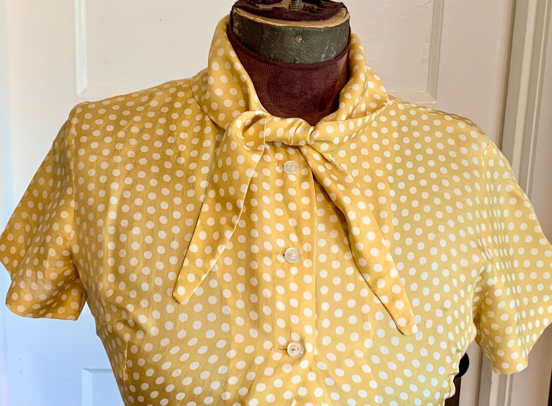 Vintage Wheat Colored Silk Polka Dot Dress - Etsy