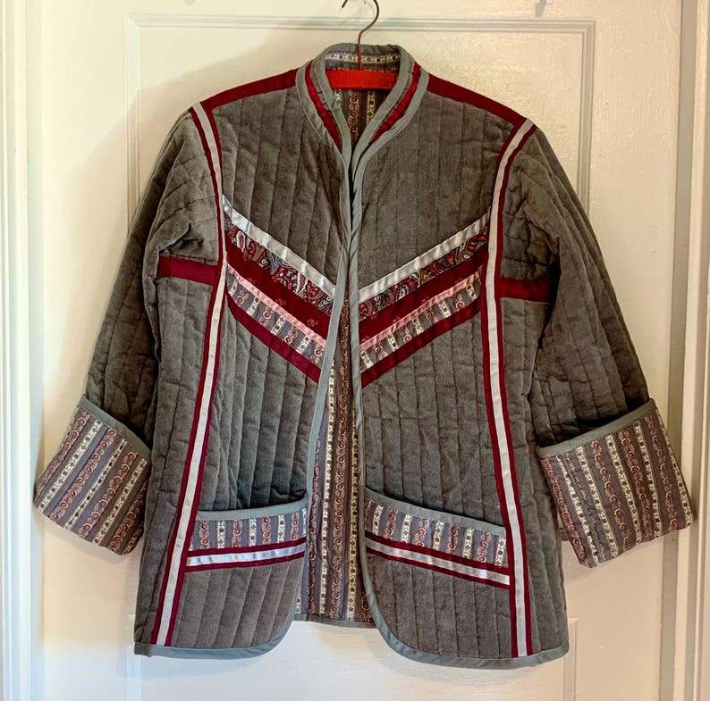 Vintage Late 1970s Grey Velvet Floral Quilted Jacket - Etsy
