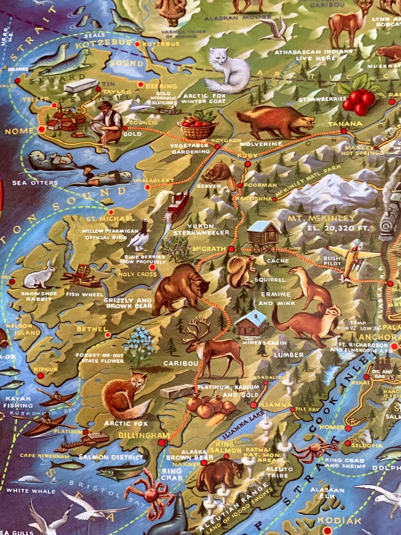 Vintage Kleng Rude Pictorial Map of Alaska - Etsy