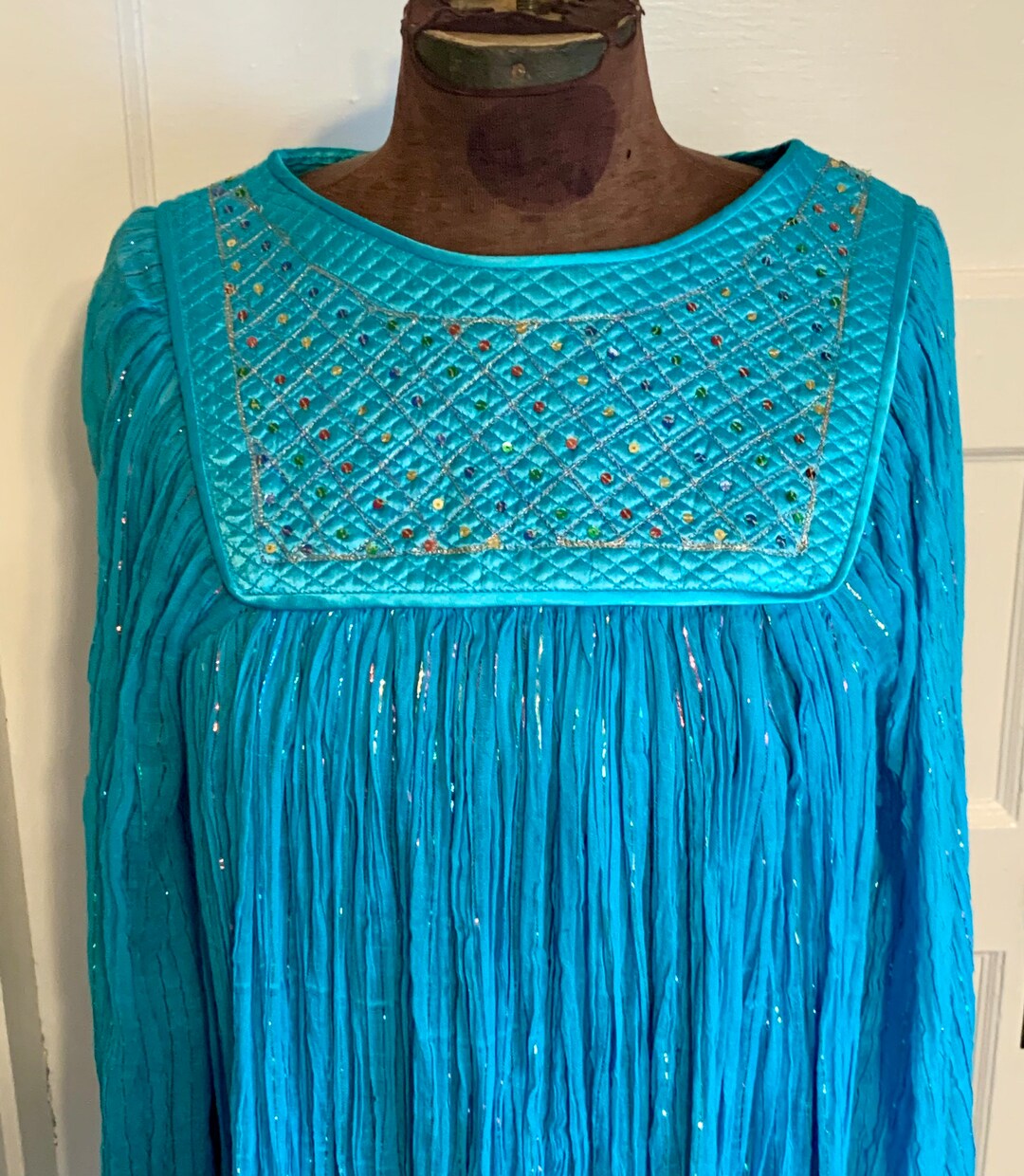Vintage Late 70’s Turquoise Blue Metallic Gauze Dress Made in India - Etsy