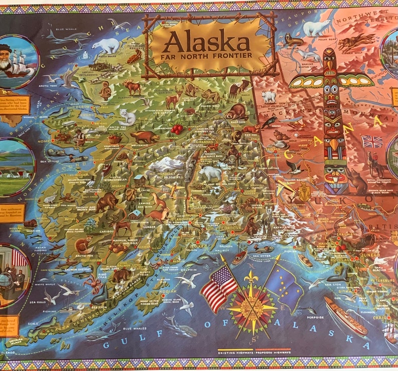 Vintage Kleng Rude Pictorial Map of Alaska - Etsy