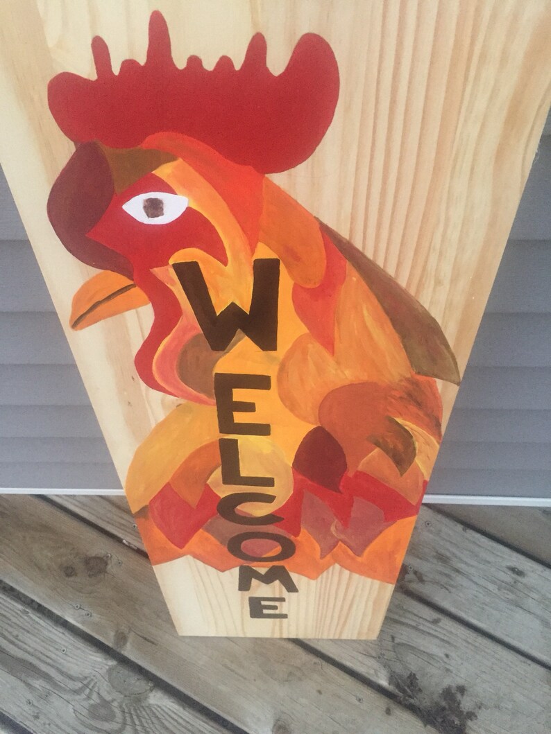 Hand Painted Welcome Sign With Rooster - Etsy