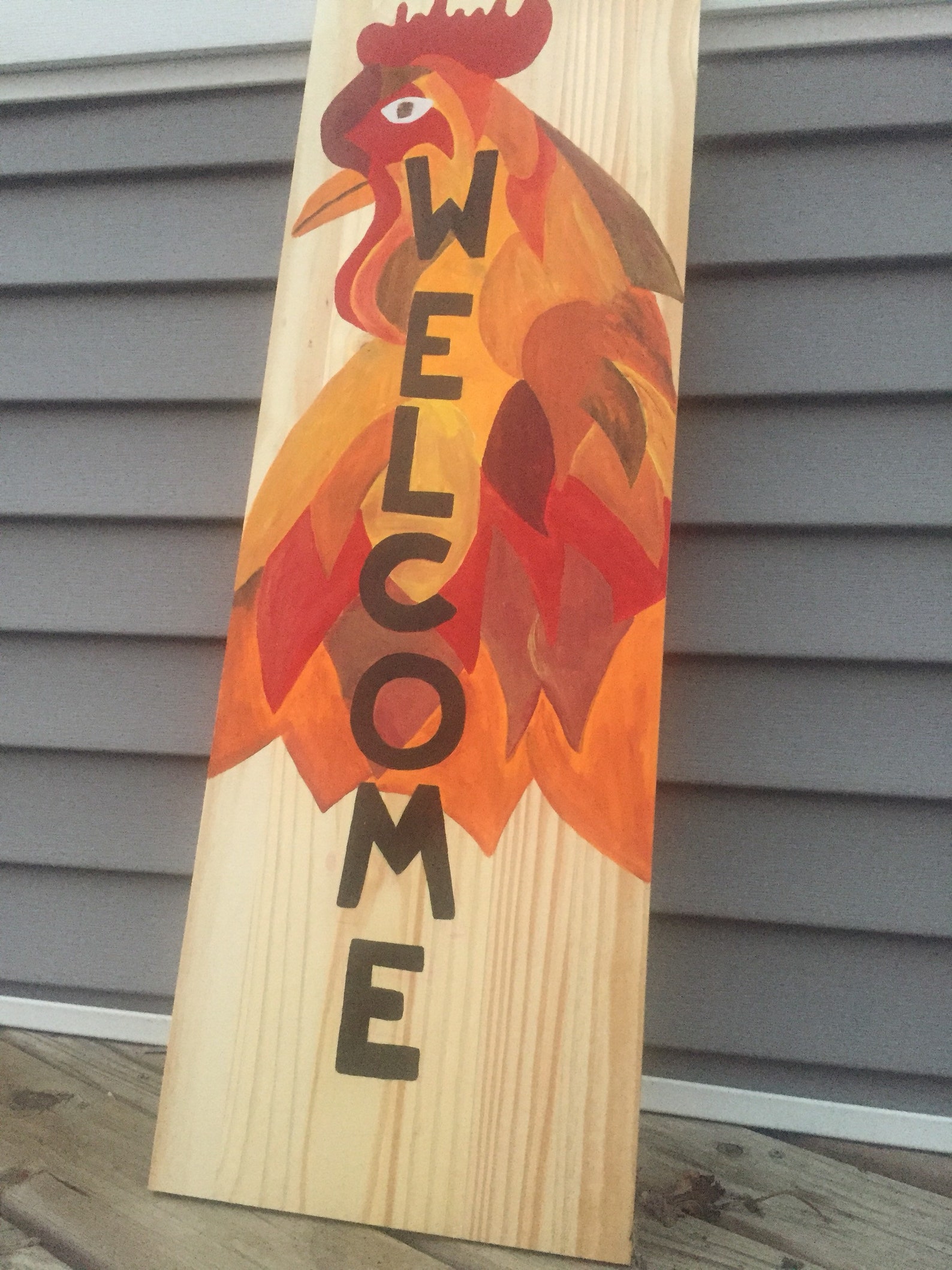Hand Painted Welcome Sign With Rooster - Etsy