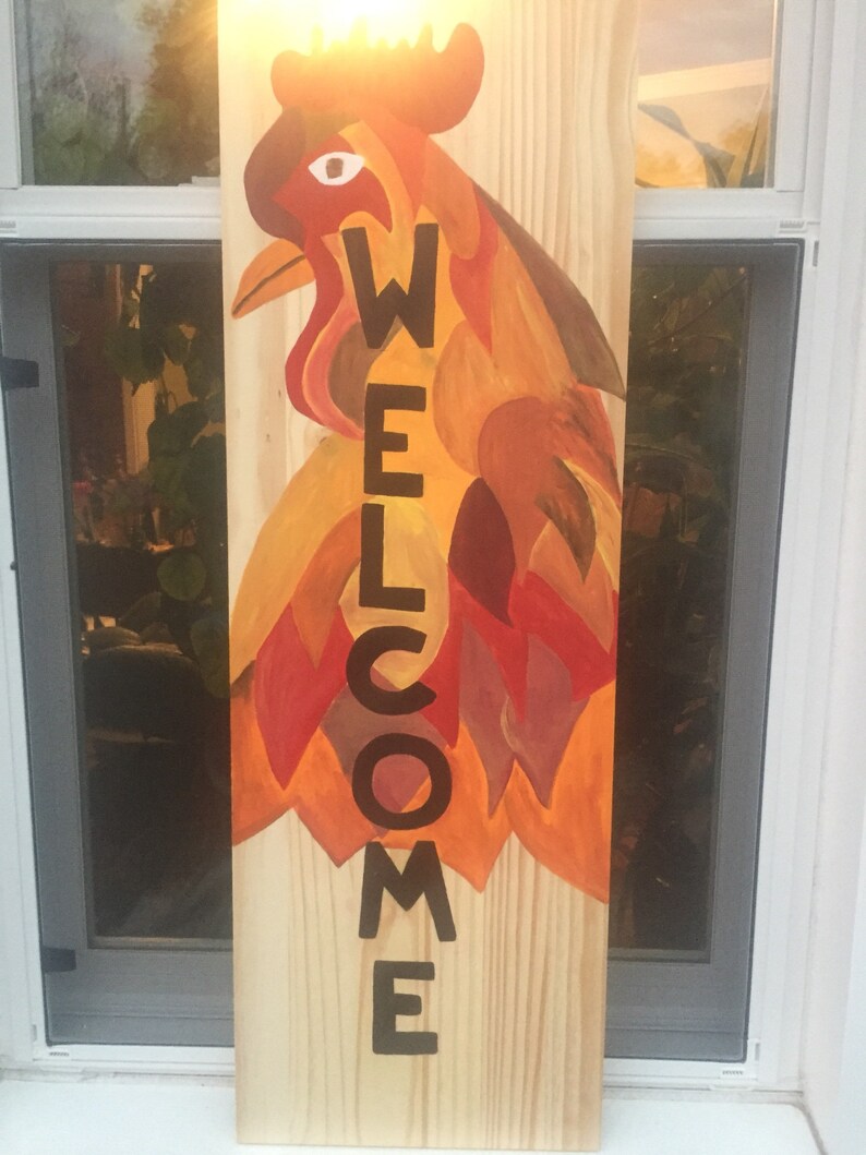 Hand Painted Welcome Sign With Rooster - Etsy
