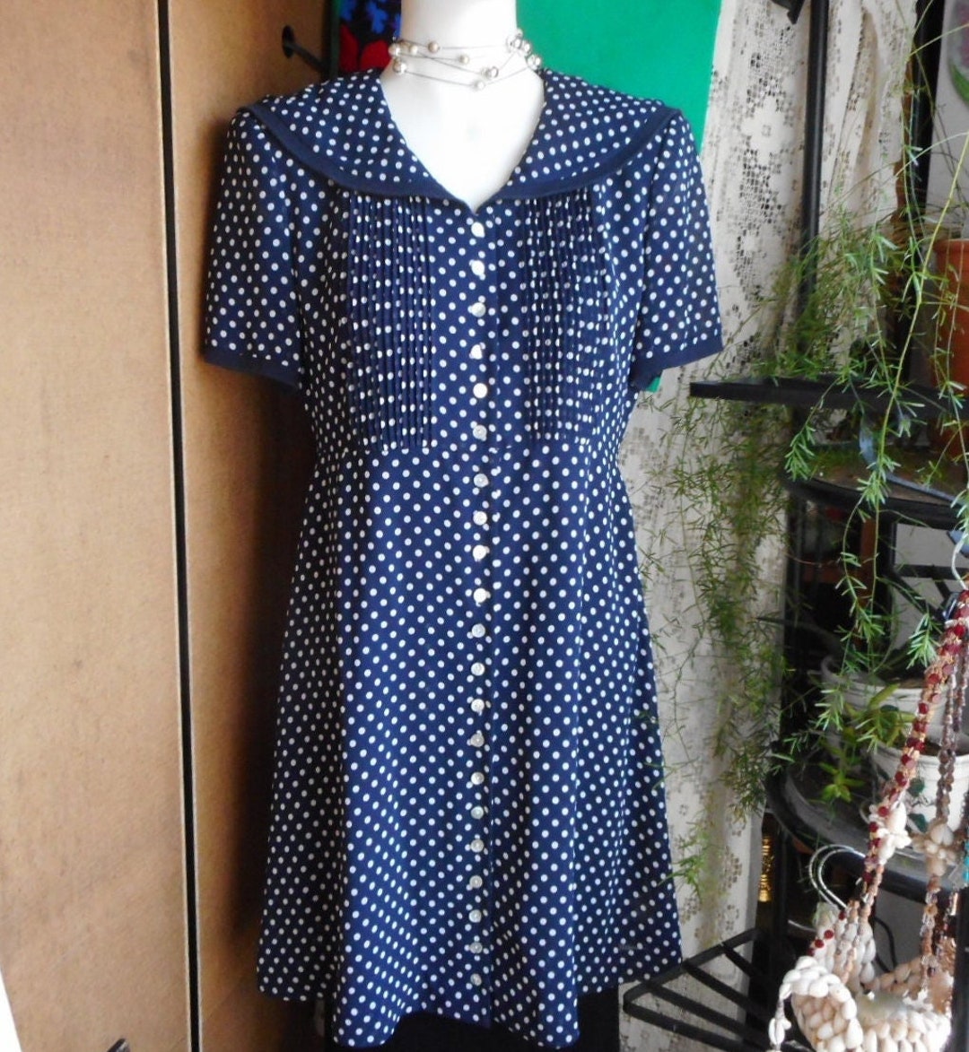 Vintage Nautical Dress. Polka Dots. Sailor Collar. Size 8 US. Polyester ...