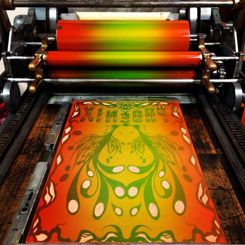 Phoenix Woodcut Print - Etsy