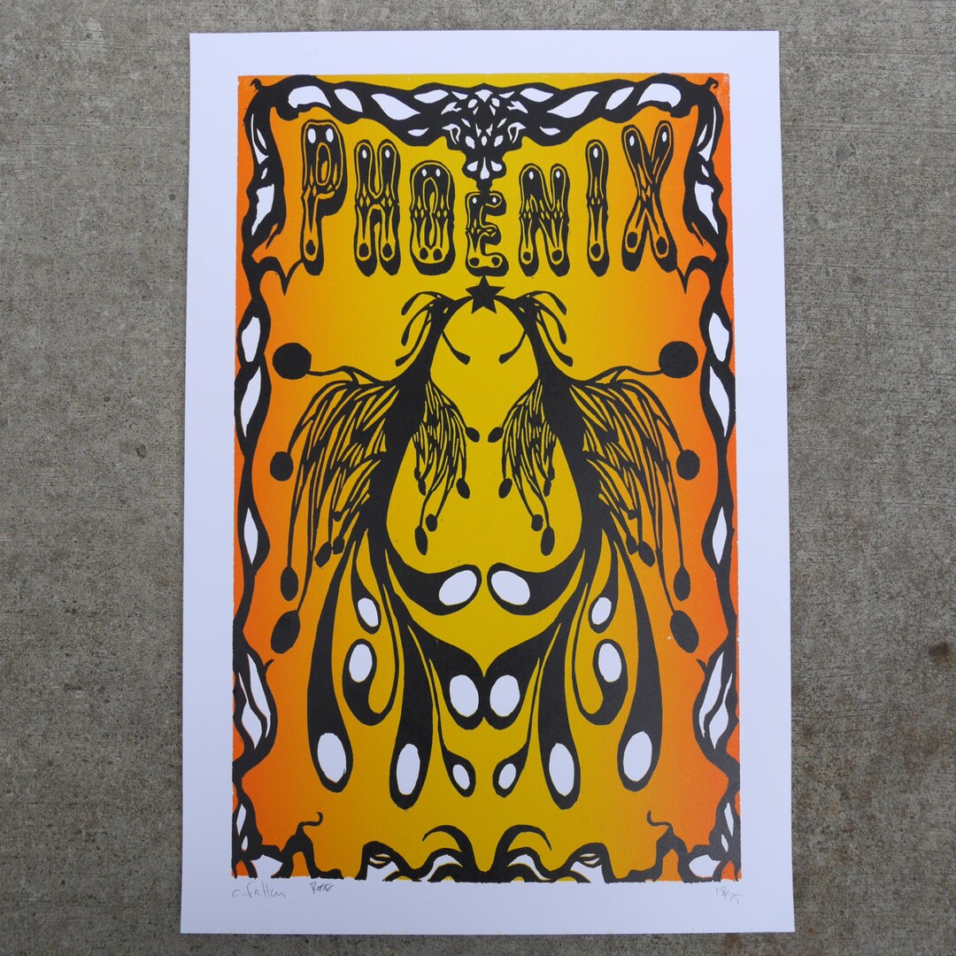 Phoenix Woodcut Print - Etsy