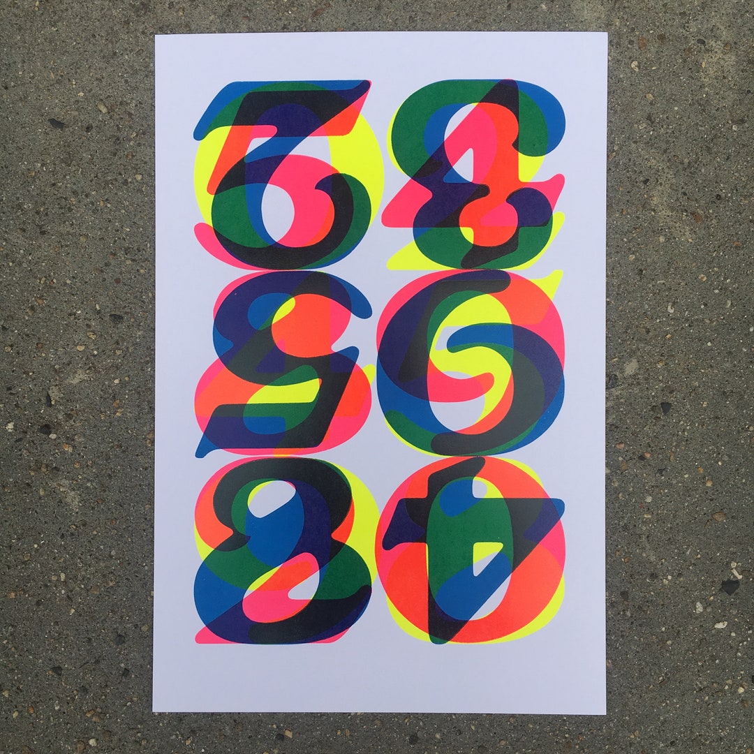 3-color Dayglo Numerals Print - Etsy