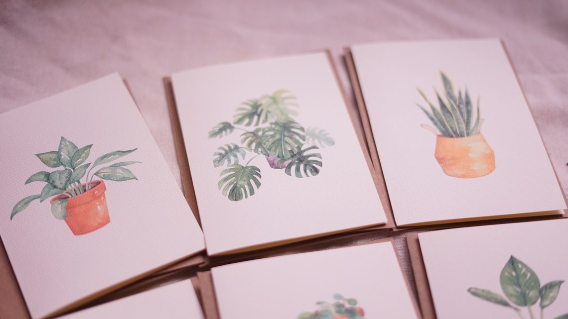 Set of 6 Variety Indoor Plant Blank Note Cards Greenery Card | Etsy