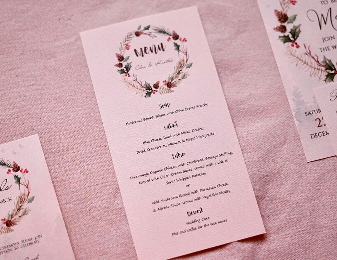 Printable or Printed - Free Shipping - Christmas Wedding Menus ...