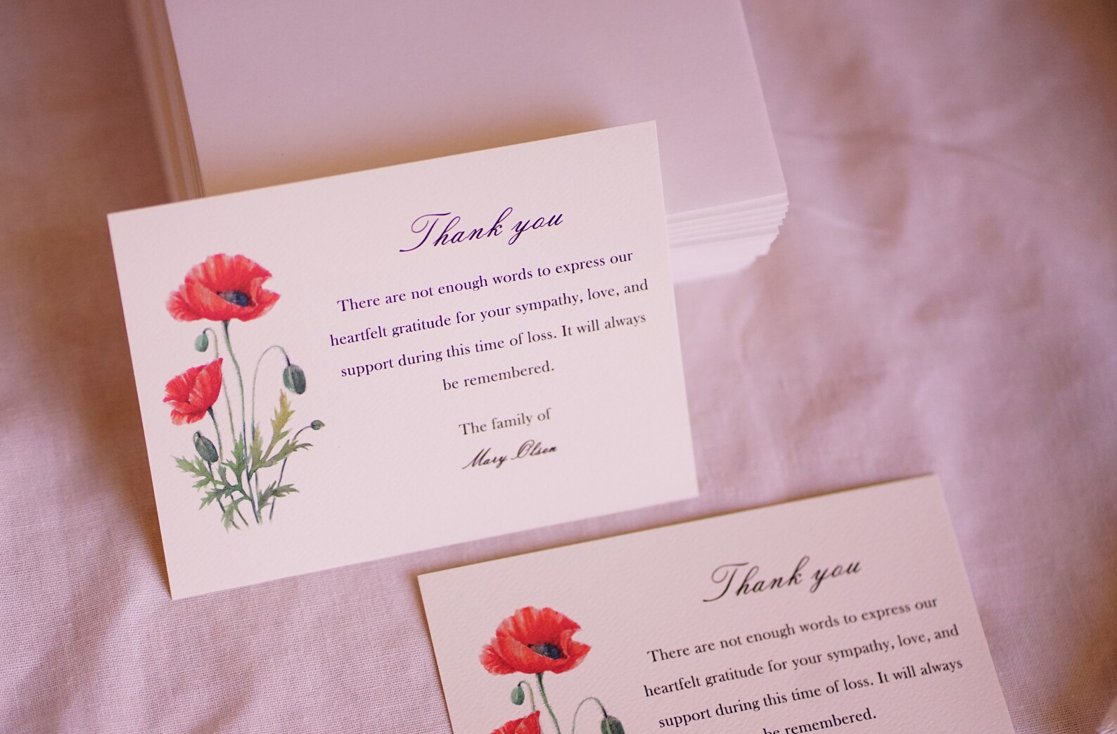 Personalized Funeral POPPY Thank You Card - Note Cards - Rustic ...