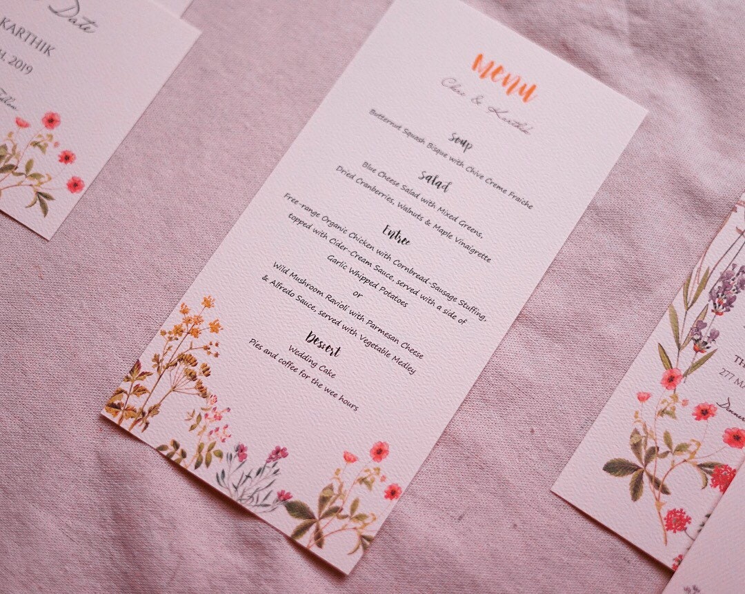 Imprimible o impreso - Menús de boda de flores silvestres - Menús de ...