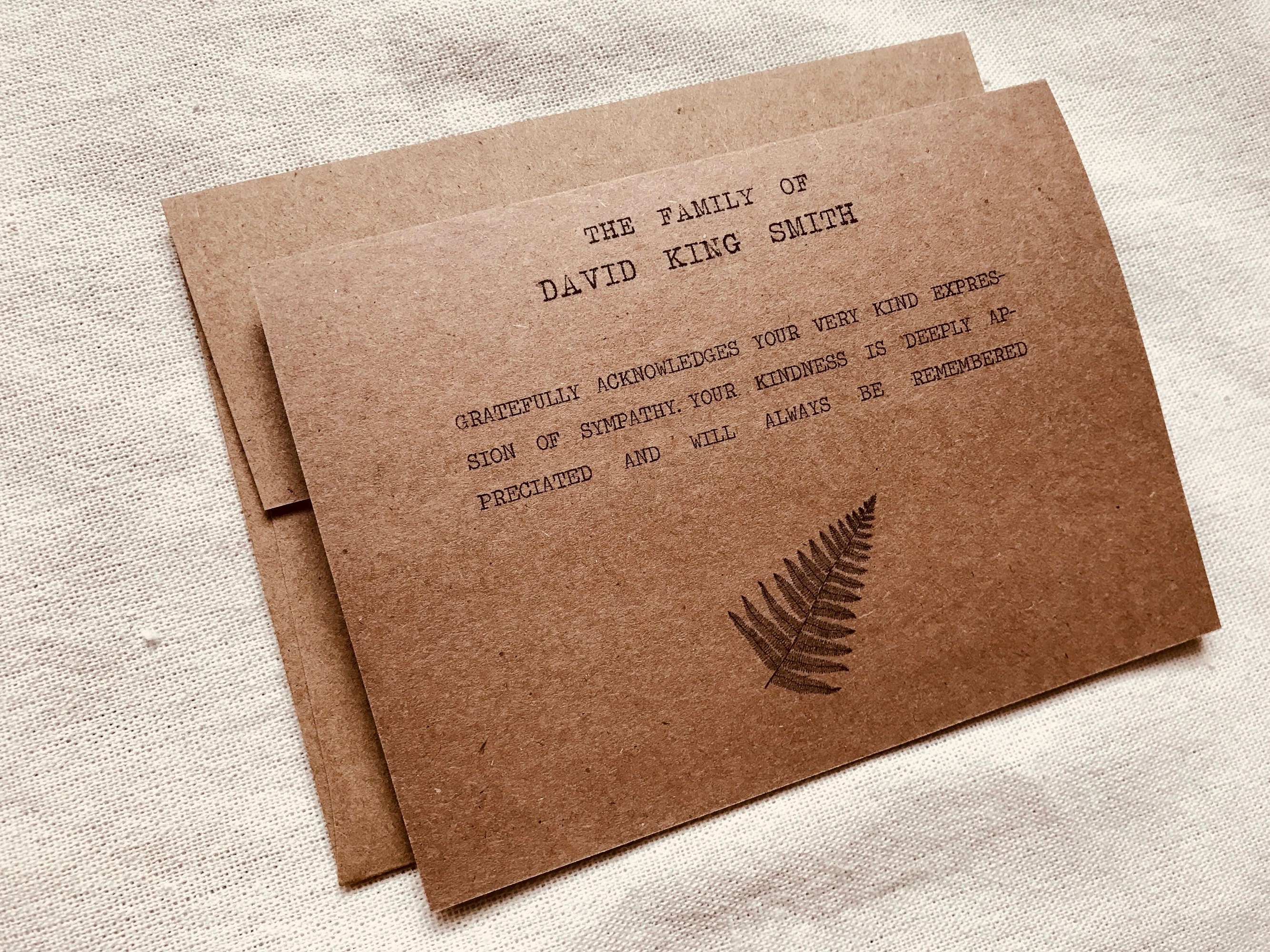 Rustic Funeral Thank You Card Rustic Fern Funeral Thank You - Etsy