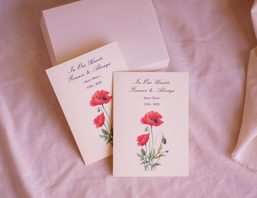 Personalized Funeral POPPY Thank You Card - Folded Card - Rustic ...