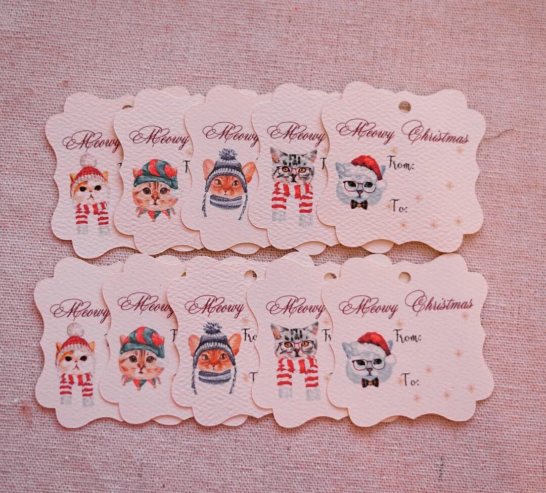 Set of 10 Cat Christmas Gift Tag - Kitties Christmas Gift Tag - Unique ...