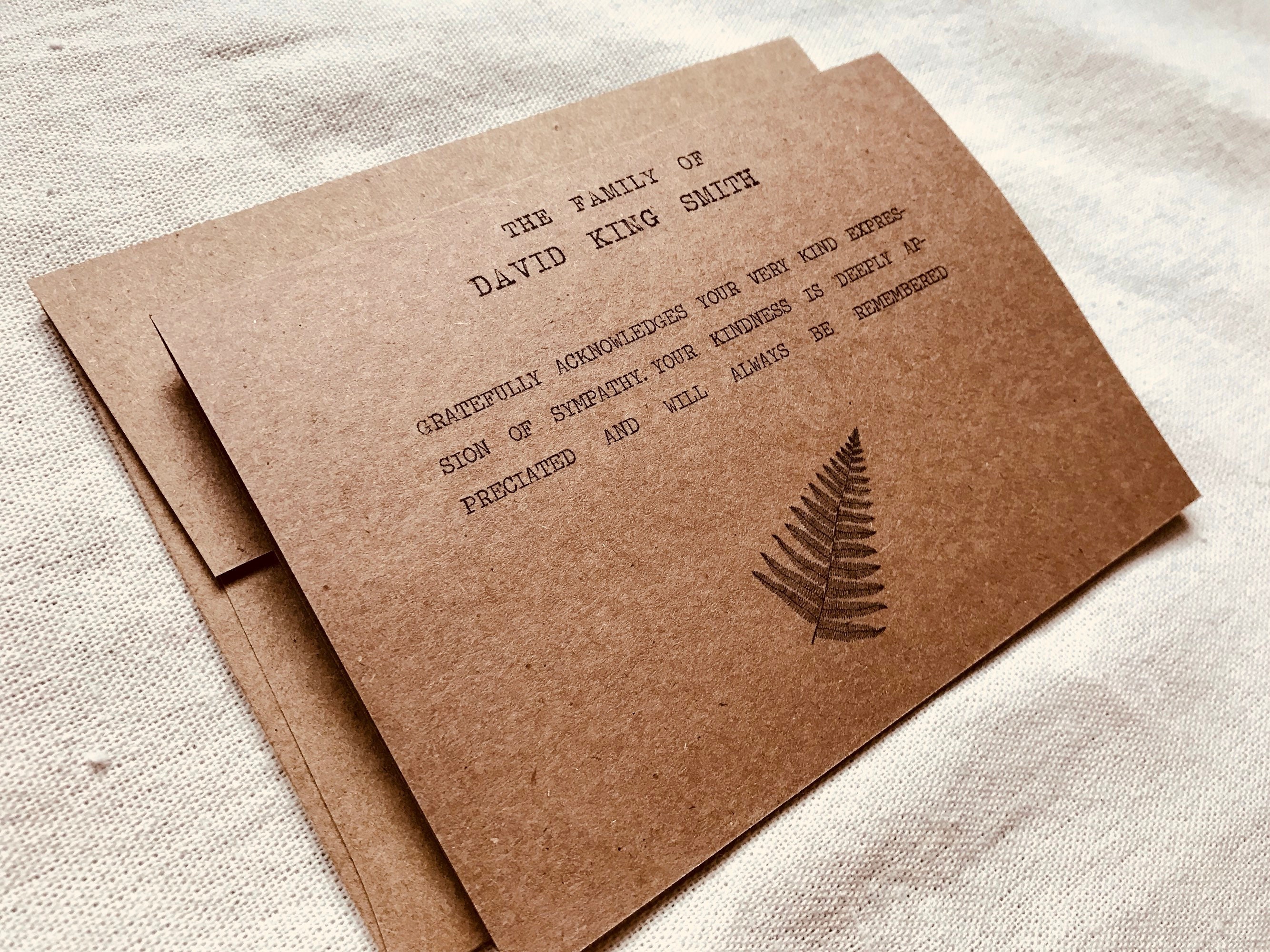 Rustic Funeral Thank You Card Rustic Fern Funeral Thank You - Etsy
