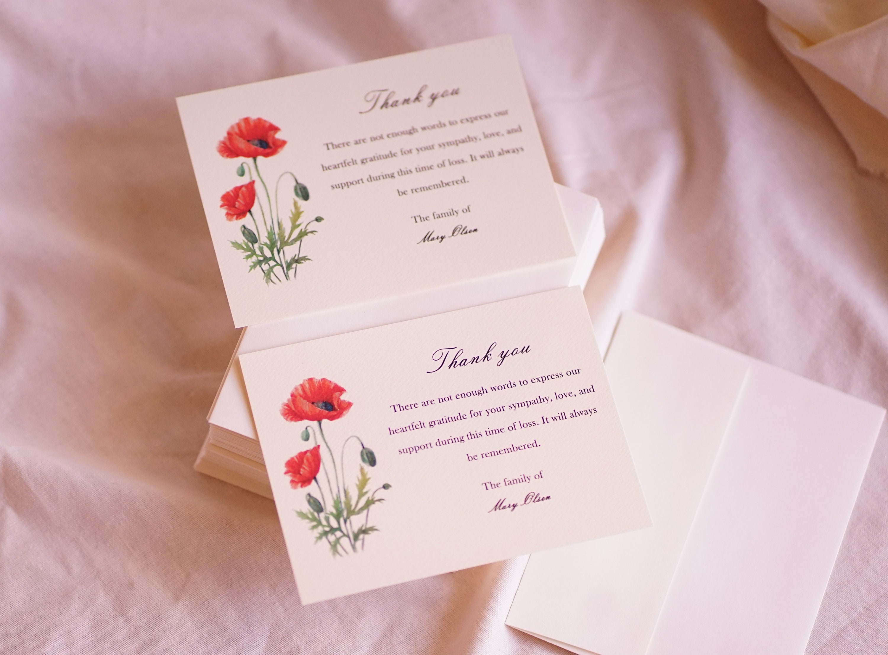 Personalized Funeral POPPY Thank You Card - Note Cards - Rustic ...