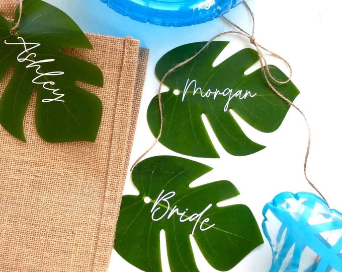 Palm Leaf Name Tag- Monstera Name Tag for Bags, Tropical Bachelorette ...